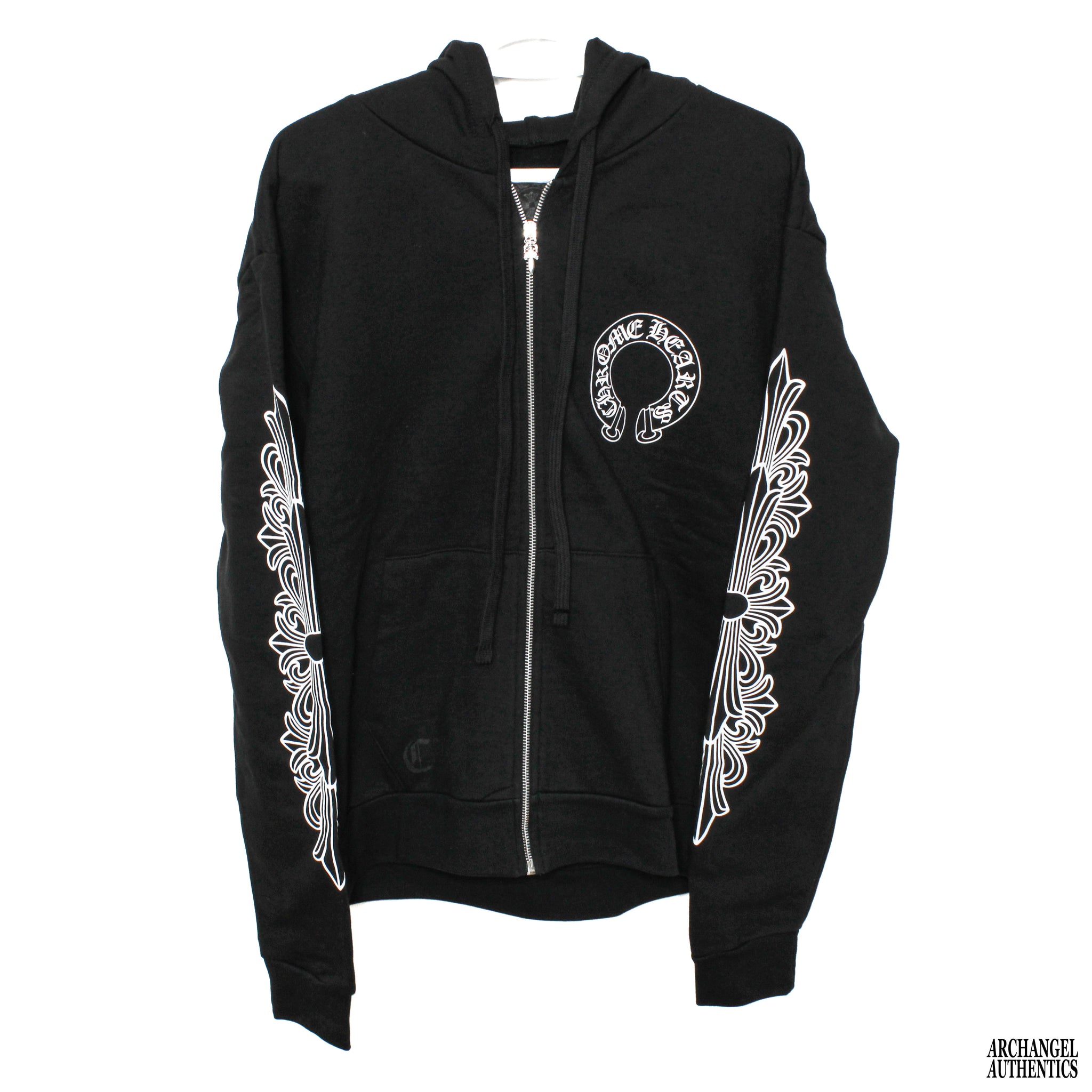 Chrome Hearts Horseshoe Floral Cross-Sleeve Zip Up Hoodie ...