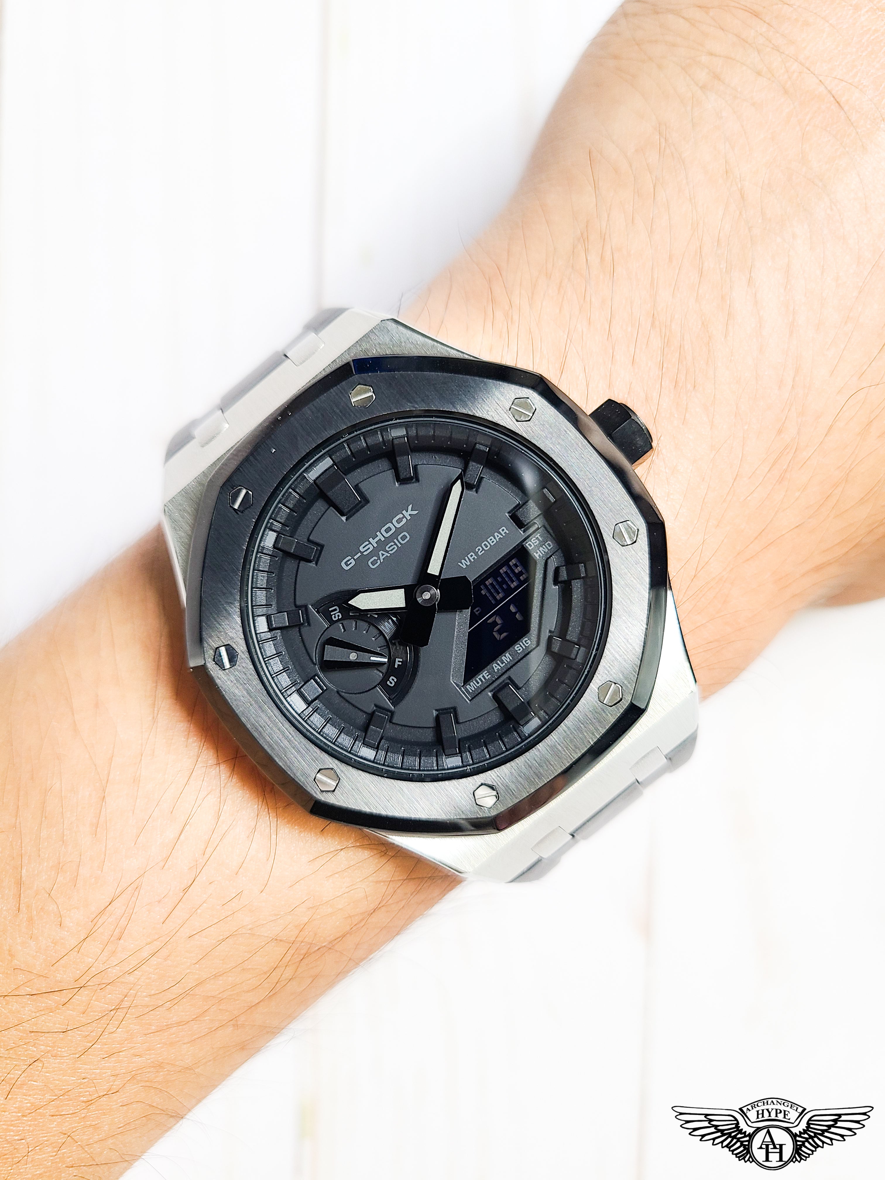Casio G-Shock GA2100 Black Bezel "CasiOak" Stainless Steel/Rubber Mod ...